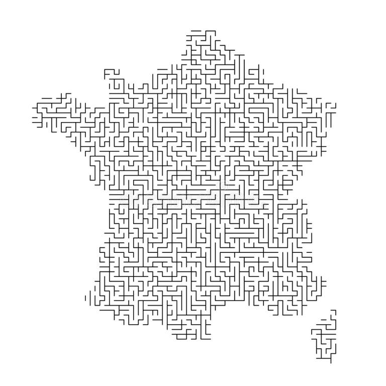 France Map from Black Pattern of the Maze Grid. Vector Illustration ...