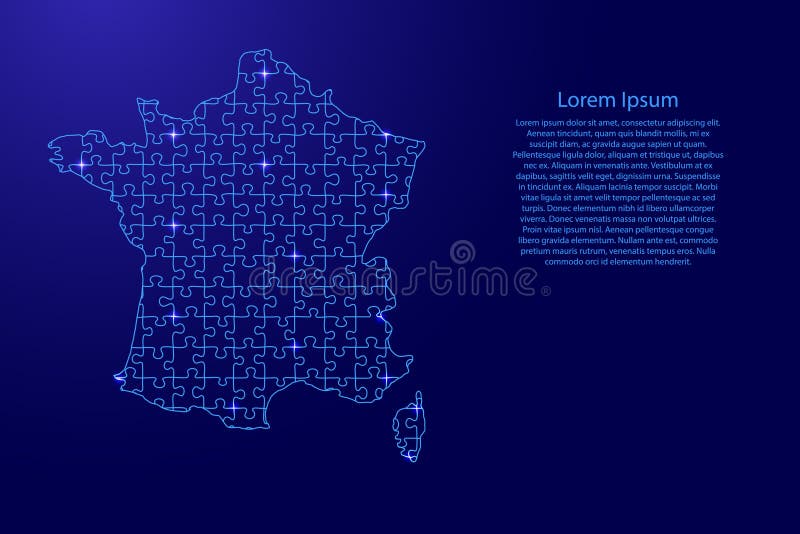 France Map from Blue Pattern from Composed Puzzles and Glowing Space ...