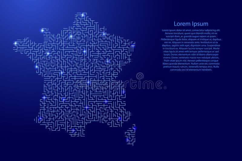 France Map from Blue Pattern Latin Alphabet Scattered Letters and ...