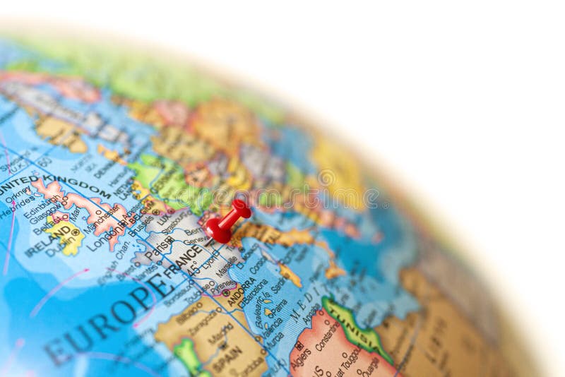 France Map. Earth Globe Close Up with a Red Pin. Stock Photo - Image of ...