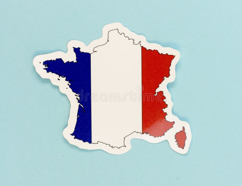 France Map with Flag Colors on Light Blue Background Stock Photo ...
