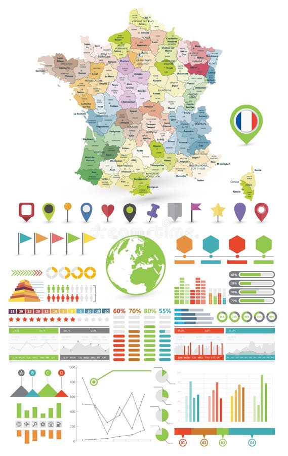 France Map and Infographics Design Elements. on White Stock Vector ...