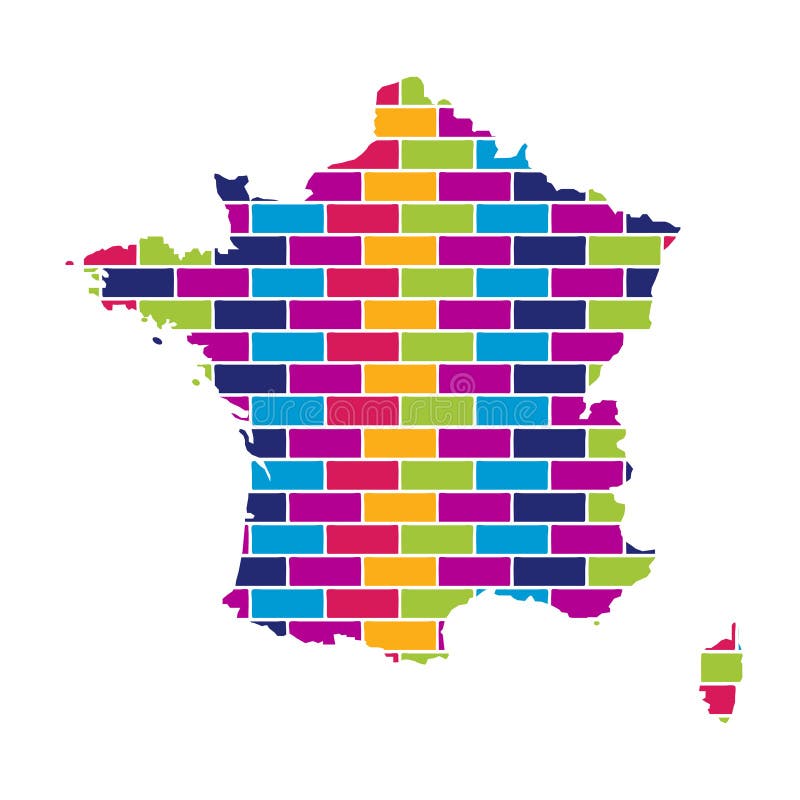 France Map with Multi Colored Brick Style Background Stock Vector ...