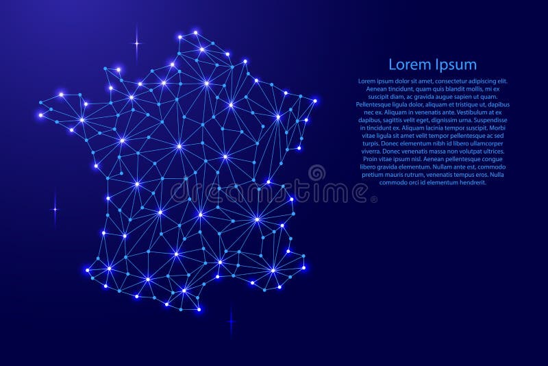 France Map of Polygonal Mosaic Lines, Rays, Space Stars of Illustration ...