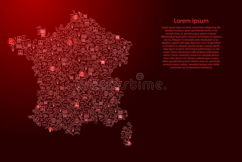 France Map from Red and Glowing Stars Icons Pattern Set of SEO Analysis ...