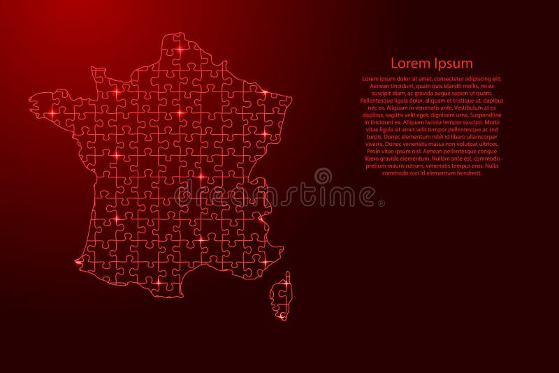 France Map from Red Pattern from Composed Puzzles and Glowing Space ...