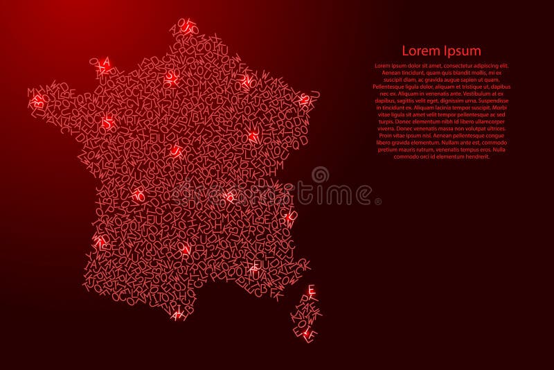 France Map from Red Pattern Latin Alphabet Scattered Letters and ...