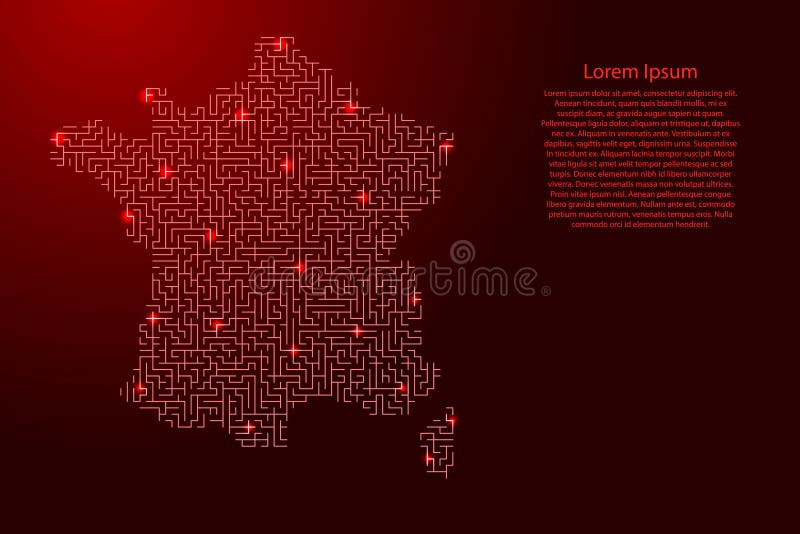 France Map from Red Pattern of the Maze Grid and Glowing Space Stars ...