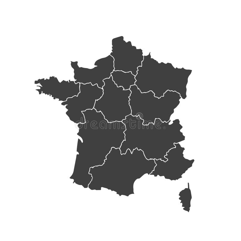 France Map with Regions Contour Silhouette Icon. Vector Isolated ...