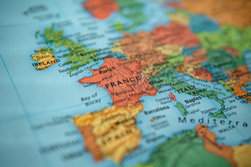 France on a Map. Selective Focus on Label Stock Photo - Image of ...