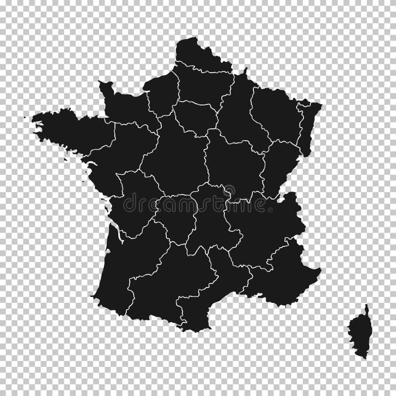 France Map - Vector Solid Contour and State Regions on Transparent ...