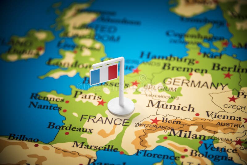 France Marked with a Flag on the Map Stock Photo - Image of land ...