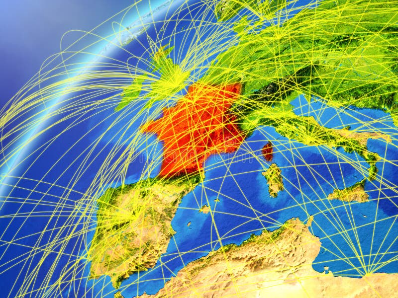France Communication Network Map. Vector Low Poly Image of a Global Map ...