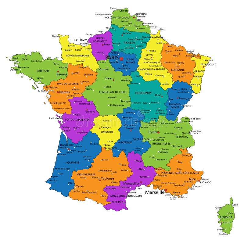 Colorful France Political Map with Clearly Labeled, Separated Layers ...