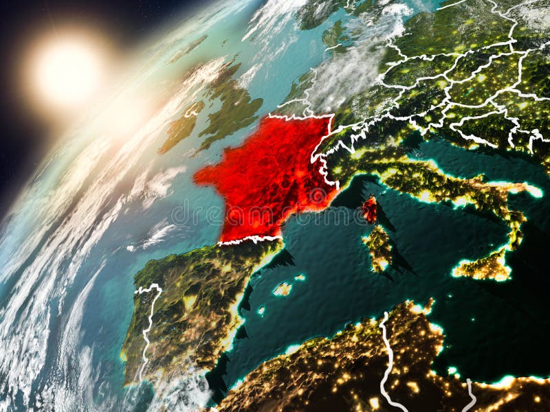 France on Planet Earth in Sunset Stock Illustration - Illustration of ...
