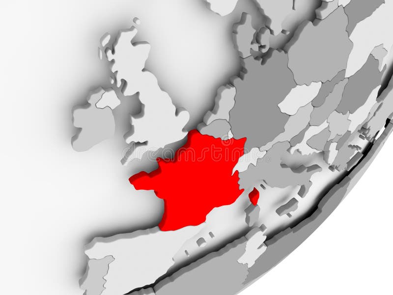 France in red on grey map stock illustration. Illustration of globe ...
