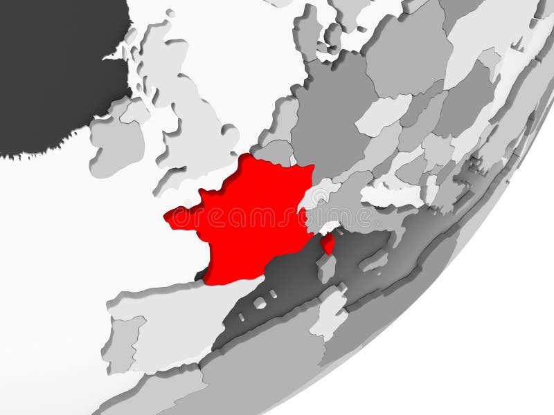 France in red on grey map stock illustration. Illustration of france ...