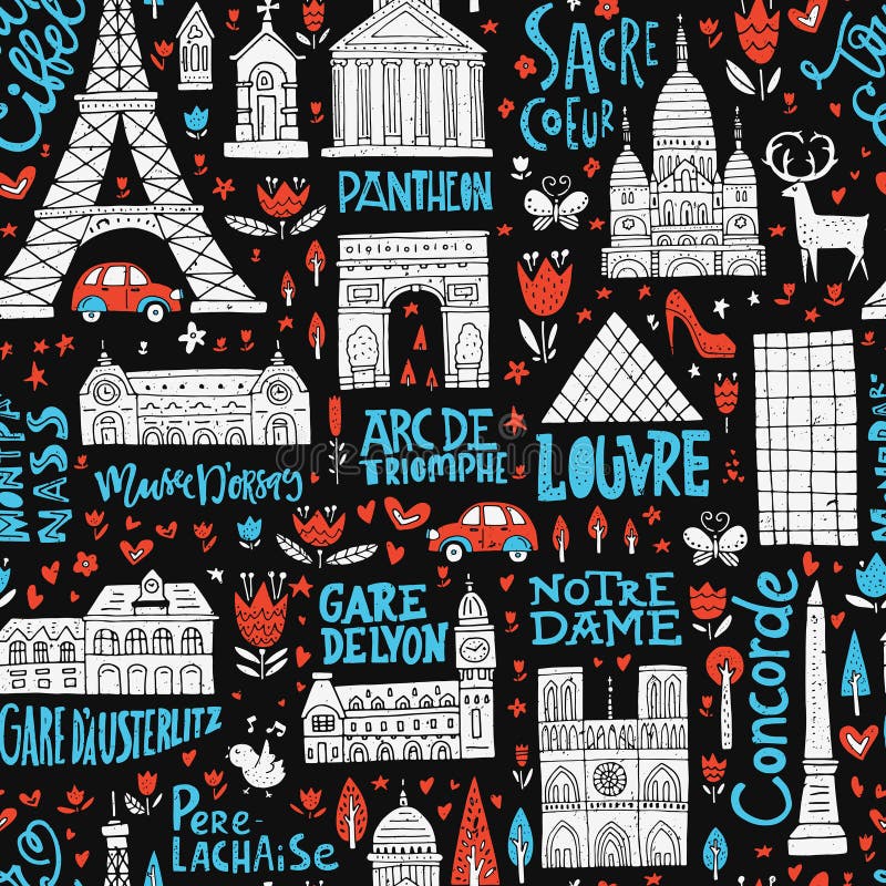France Seamless Pattern stock vector. Illustration of doodle - 93380068