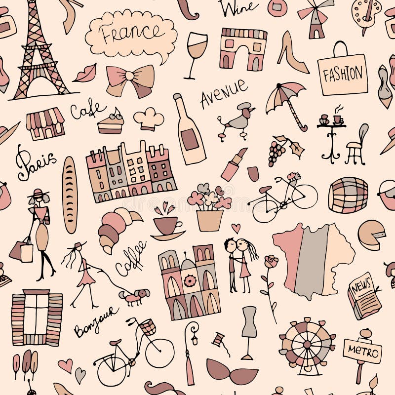 France Sketch, Seamless Pattern for Your Design Stock Vector ...