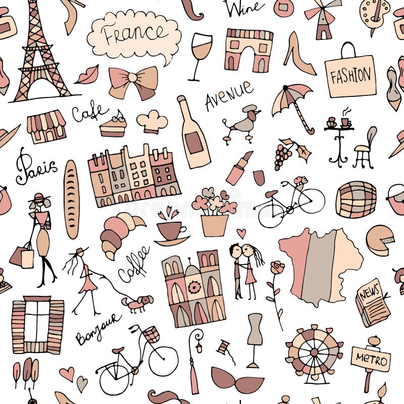France Sketch, Seamless Pattern for Your Design Stock Vector ...