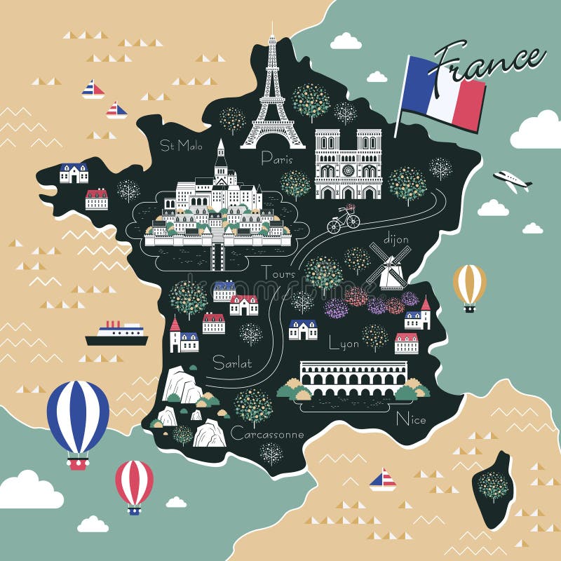 France travel map stock vector. Illustration of lovely - 68370870