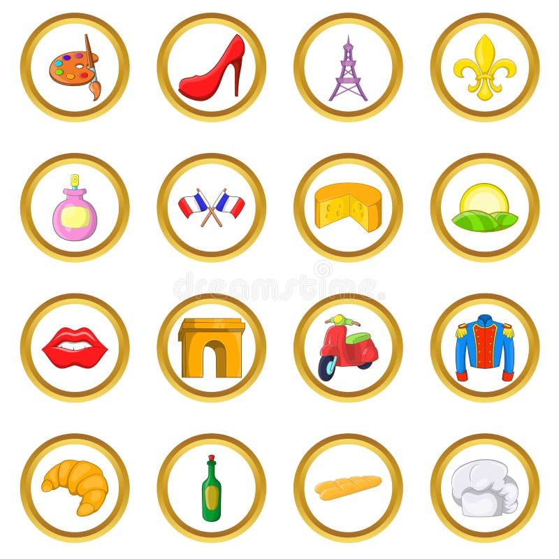 France Vector Set, Cartoon Style Stock Vector - Illustration of coffee ...