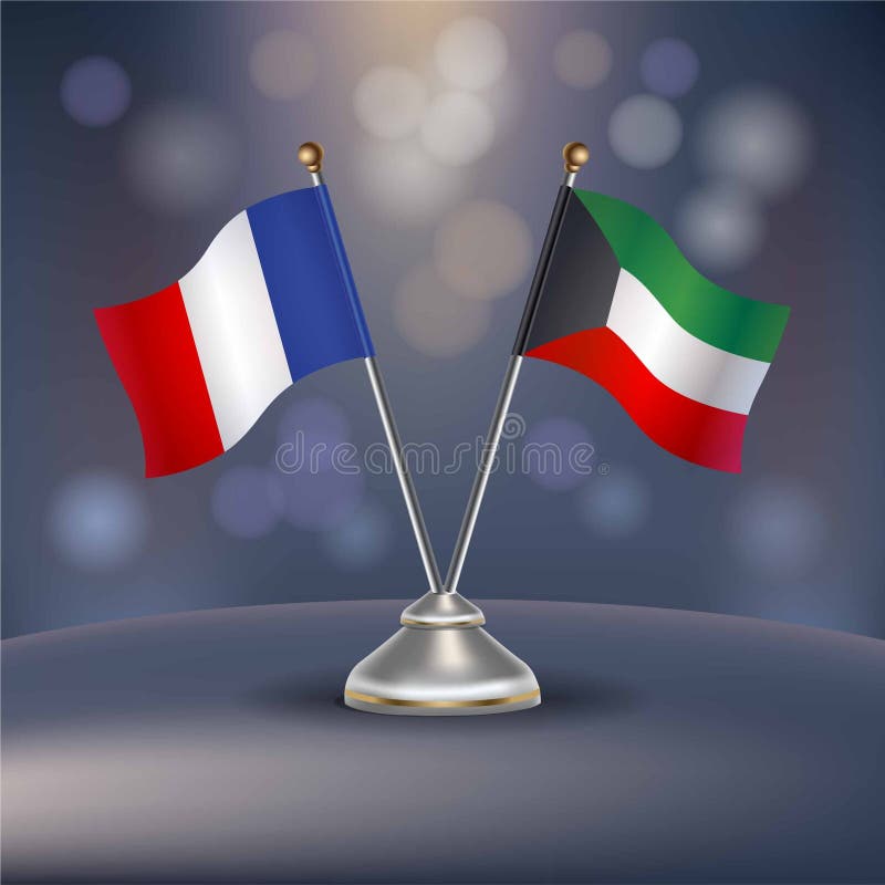 France VS Kuwait Flag Relation in a Stand on Table Stock Vector ...