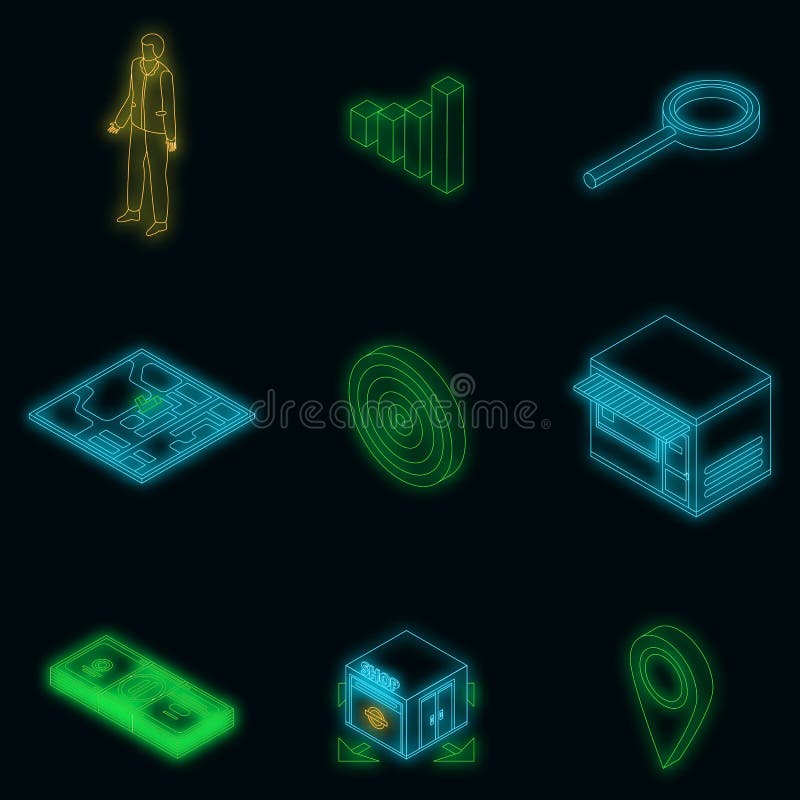 Franchise Icons Set Vector Neon Stock Vector - Illustration of neon ...