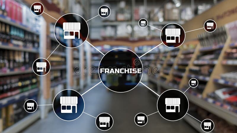 Franchise Lettering on Blurred Warehouse Background. Marketing System ...