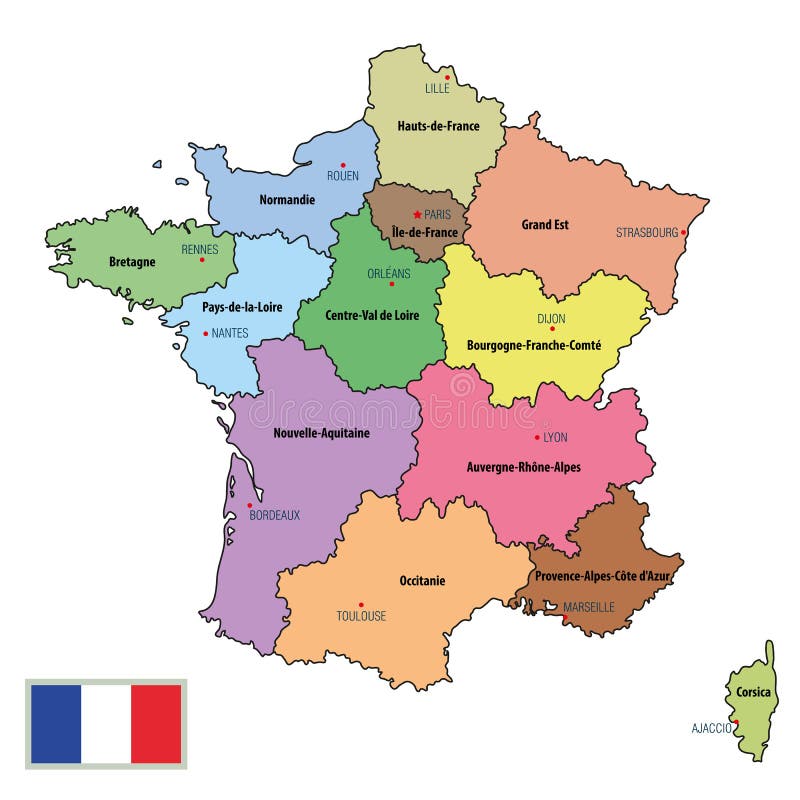 Francja Mapa Z Regionami I Ich Capitals Ilustracja Wektor - Ilustracja ...