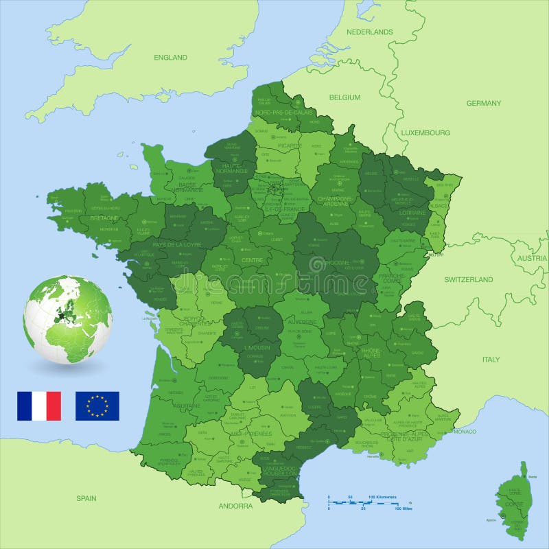 Francja Mapa Z Regionami I Ich Capitals Ilustracja Wektor - Ilustracja ...
