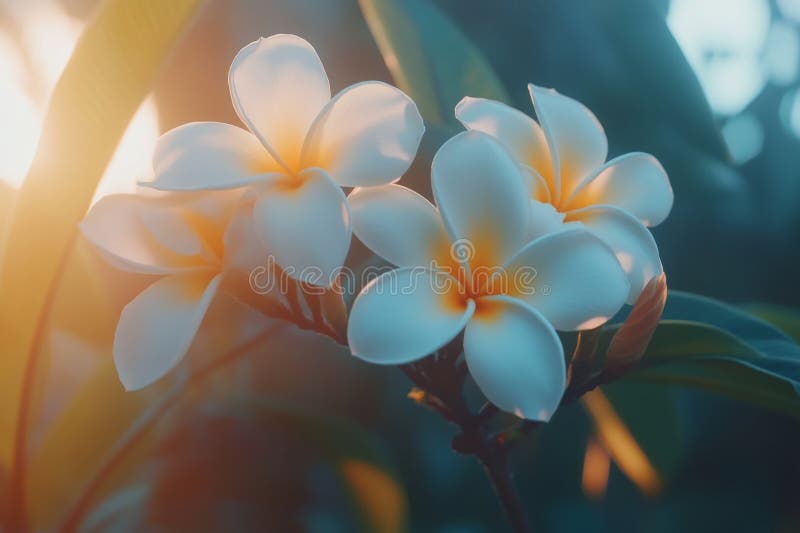 A Frangipani Flower, White and Tropical, on a Tree. a Tropical ...