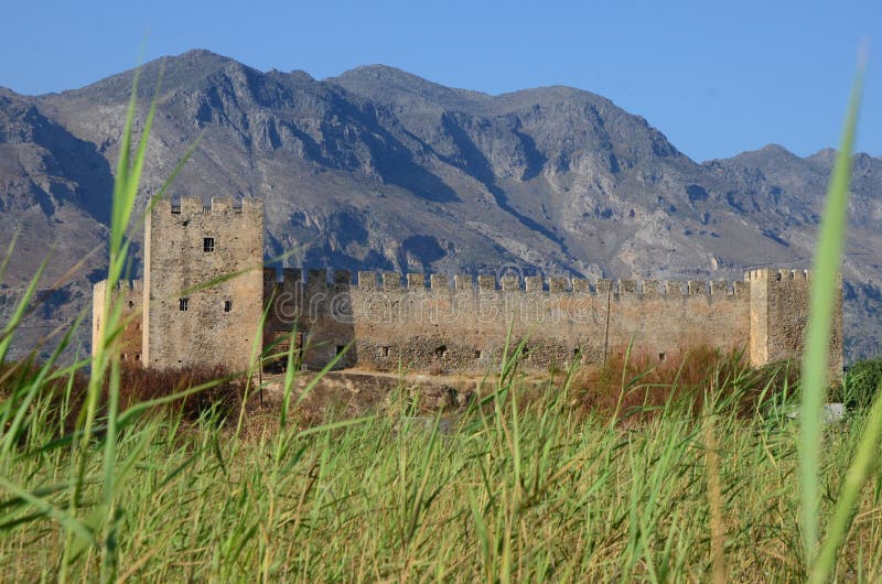 Frangokastello Fort in Crete through the Grass, Mountains in the Back ...