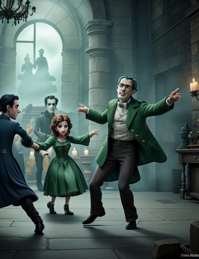 The Frankenstein Family Dances for Halloween Stock Illustration ...