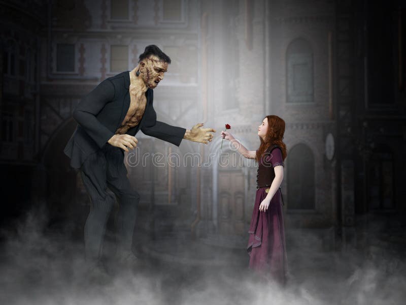 Frankenstein Monster and Little Girl Stock Illustration - Illustration ...