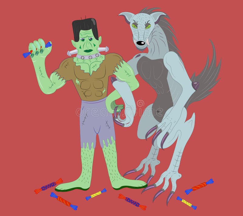 Frankenstein and the Werewolf. Stock Vector - Illustration of werewolf ...