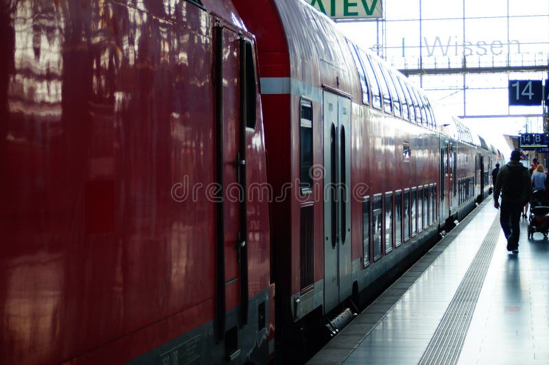 A Train in the Backlight on the Platform at Frankfurt Central Station ...