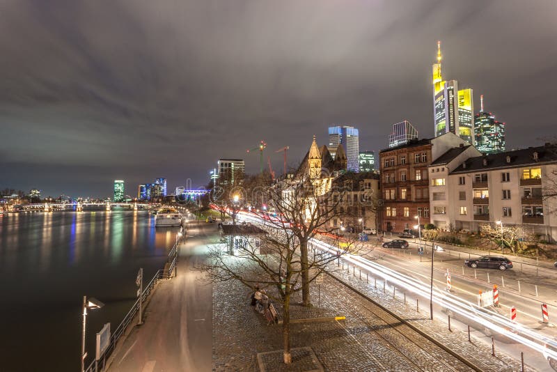 Frankfurt Main at Night, Germany Stock Image - Image of german ...