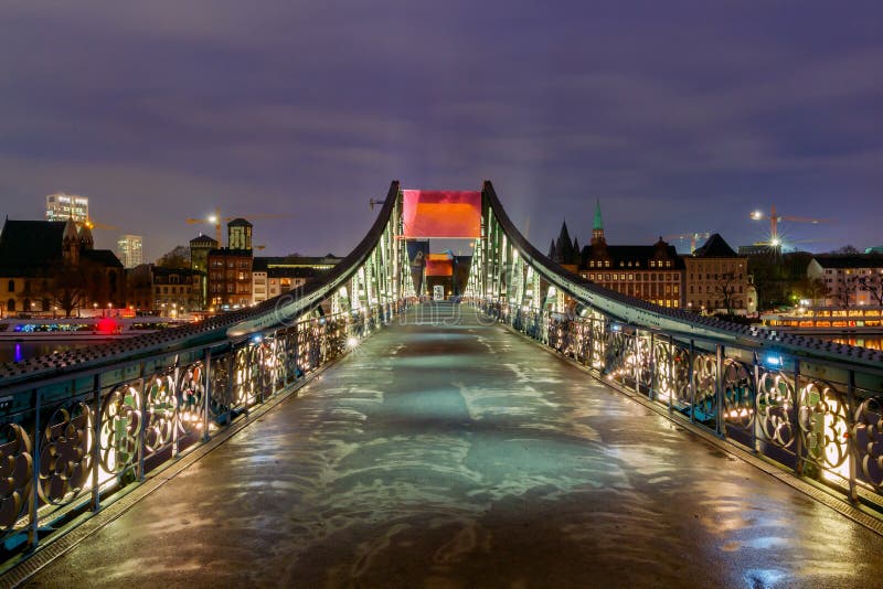 Frankfurt am Main. Pedestrian Bridge. Stock Photo - Image of modern ...