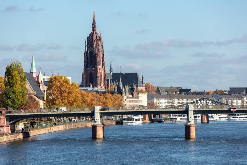 Frankfurt with Rhein River and Wonderful Bridges Construction Stock ...