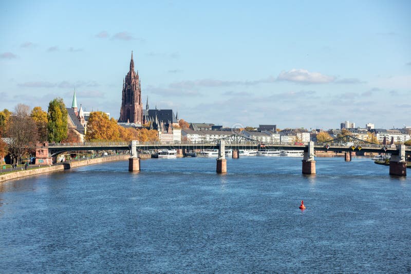 Frankfurt with Rhein River and Wonderful Bridges Construction Stock ...