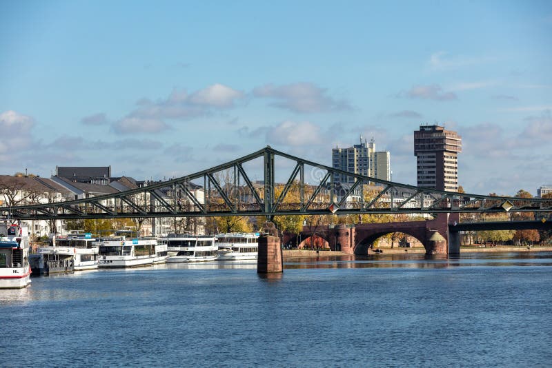 Frankfurt with Rhein River and Wonderful Bridges Construction Stock ...