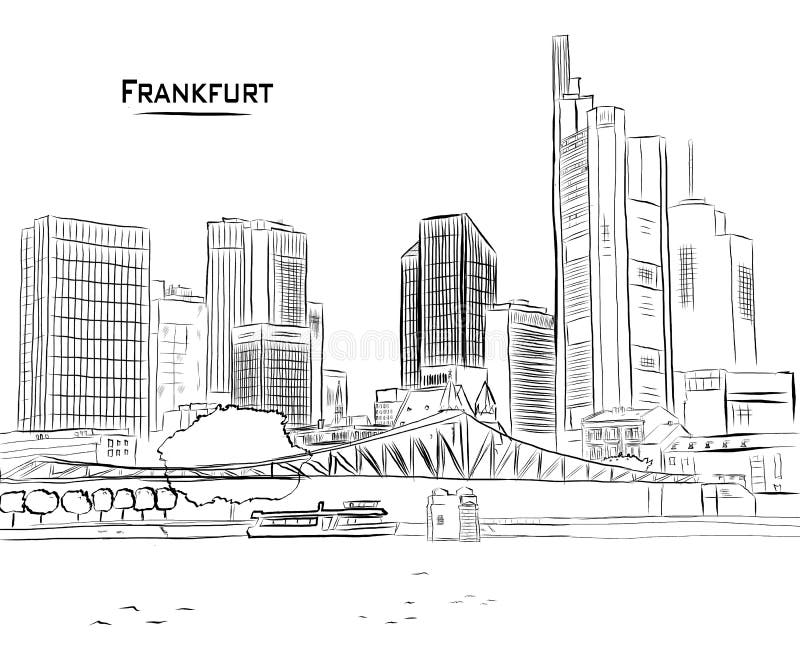 Frankfurt Skyline Architecture Line Art Vector Illustration Handrawing ...