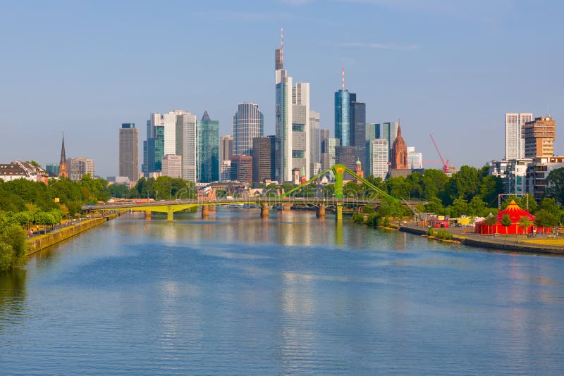 Skyscraper In Frankfurt Germany At Sunny Day With Blue Sky Stock Photo ...