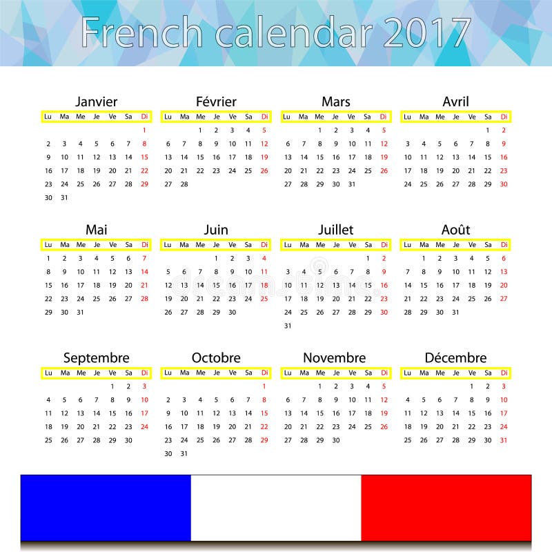 Franse Kalender 2017 vector illustratie. Illustration of horizontaal ...