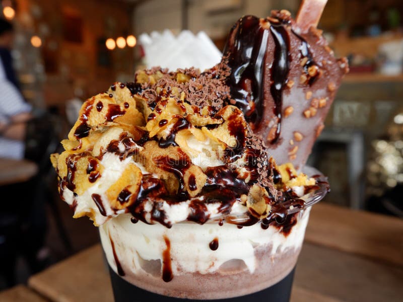 Frappe Chocolate Topping with Cream, Cereal and Ice Cream Bar Stock ...