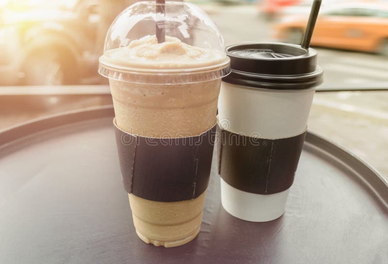 Frappe and coffee mug stock photo. Image of break, taking - 93455800