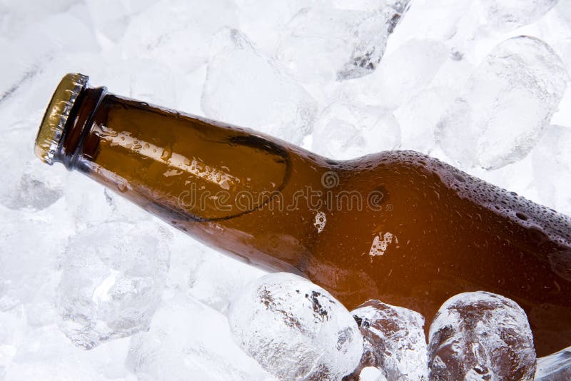 Frasco da cerveja no gelo foto de stock. Imagem de frio - 8859498