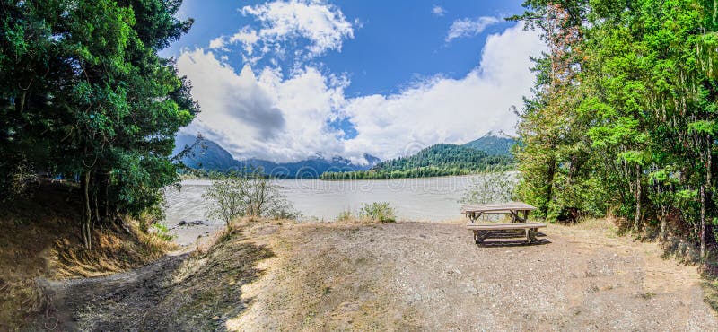 Fraser River with Cloud Covered Green Mountains in the Background in ...
