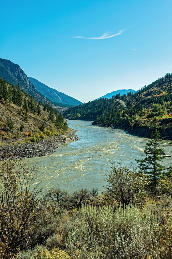 The Fraser River Flows through the Rugged Landscape North of Lillooet ...